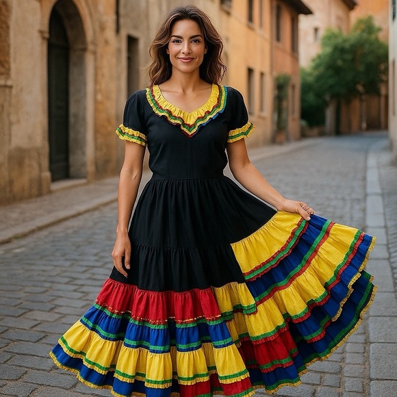 Dresses | Suzis Ruffles Mulitcolor Med Square Dancing Costume ...